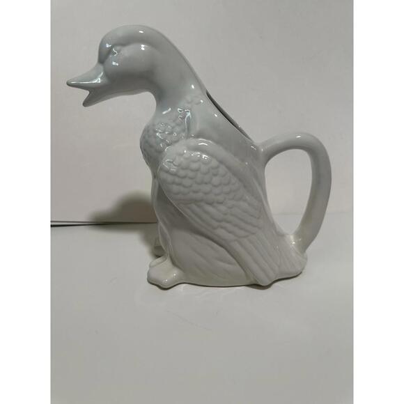 Other | Vintage White Ceramic Duck Pitcher 95 In Cottagecore Farmhouse ...